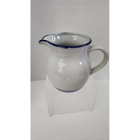 Art | Vintage Medium Size Ivory Blue Pottery Pitcher | Poshmark